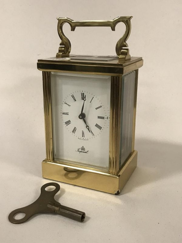 AN IMPERIAL 8 DAY BRASS CARRIAGE CLOCK & KEY - Southgate Auction Rooms