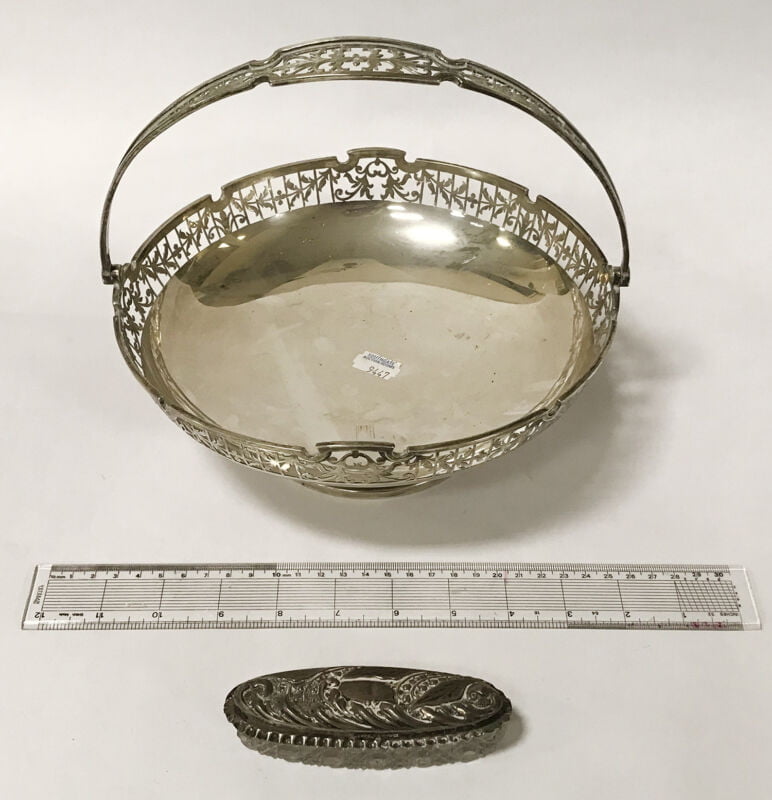 HM SILVER BOWL WITH HANDLE & HM SILVER TOP PIN BOX - Southgate Auction ...