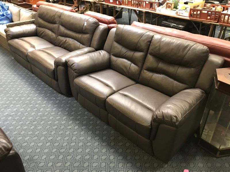 SCS ASHLEY MANOR AXEL BROWN LEATHER 3 SEATER & 2 SEATER SOFAS ...