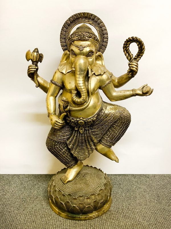 LARGE SOUTHEAST ASIAN GILT METAL OF HINDU GOD, THE DANCING GANESHA ...