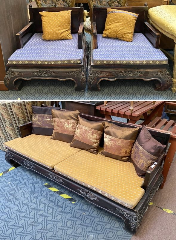 THAI DAY BED WITH 2 CHAIRS - A/F - Southgate Auction Rooms