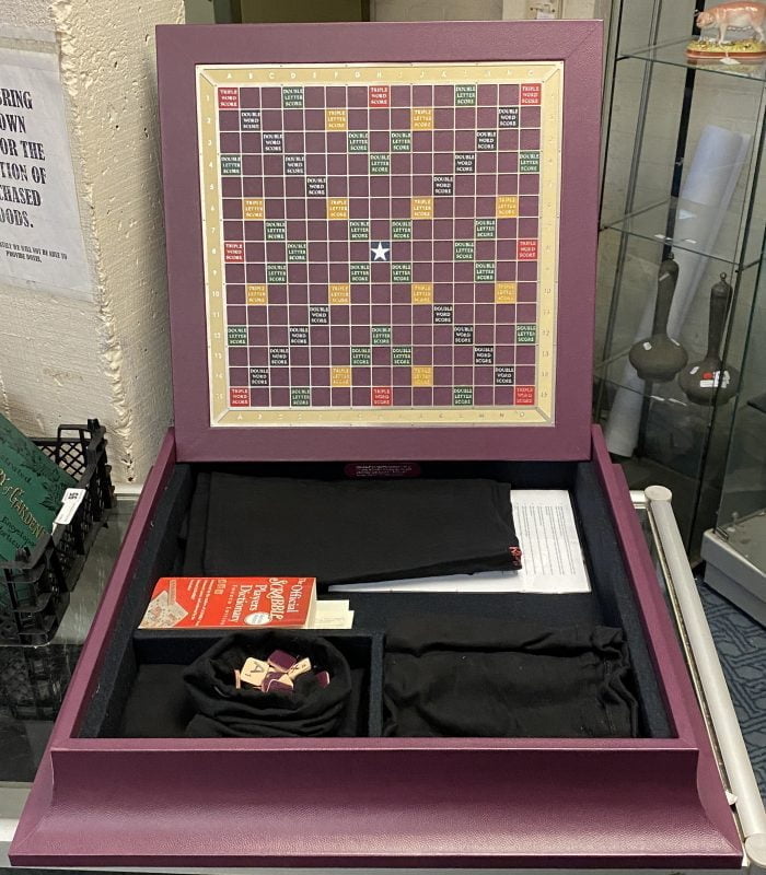 SCRABBLE BOX IN LEATHER BY GEOFFREY PARKER WITH LETTERING & COVERS ...