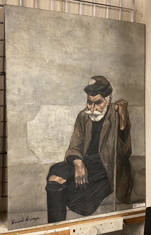 OIL ON CANVAS OF OLD GENTLEMAN WITH WALKING STICK BY PASCAL FORTUNATO ...