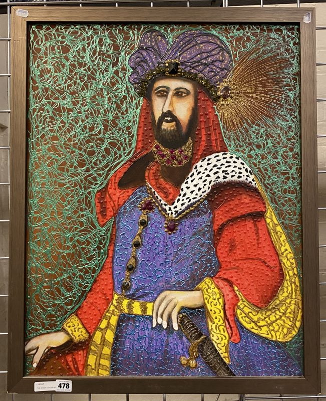 ''THE SHEEK'' COPY OF WILLIAM VERDULT OIL ON CANVAS WITH GEM STONES ...
