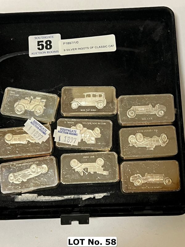 9 SILVER INGOTS OF CLASSIC CARS - Southgate Auction Rooms