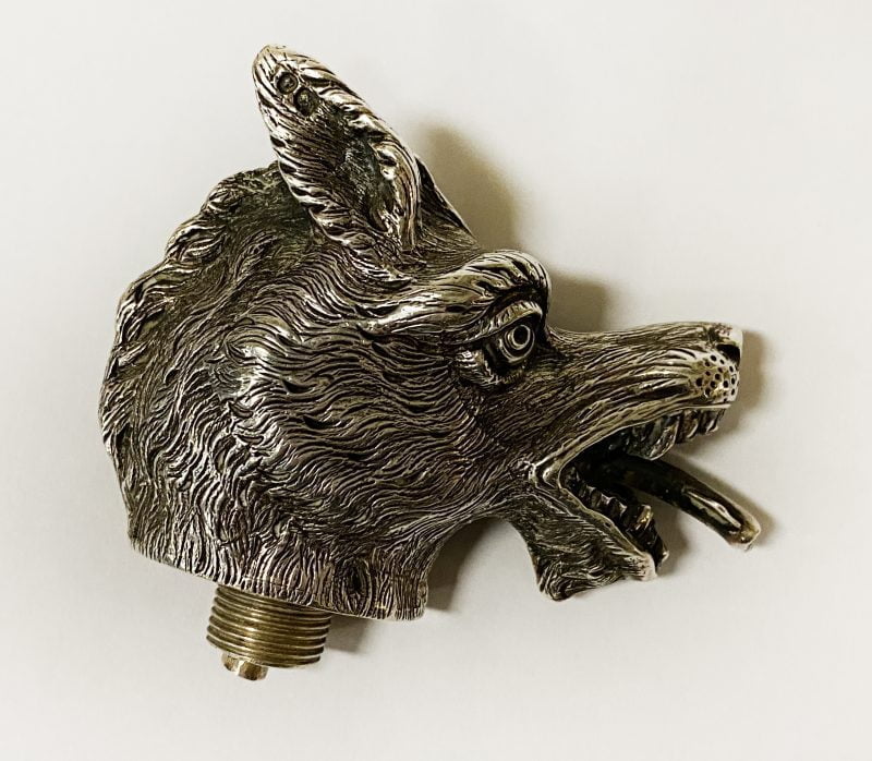 VICTORIAN HM SILVER SNARLING WOLF'S HEAD CIGAR LIGHTER FINIAL ...