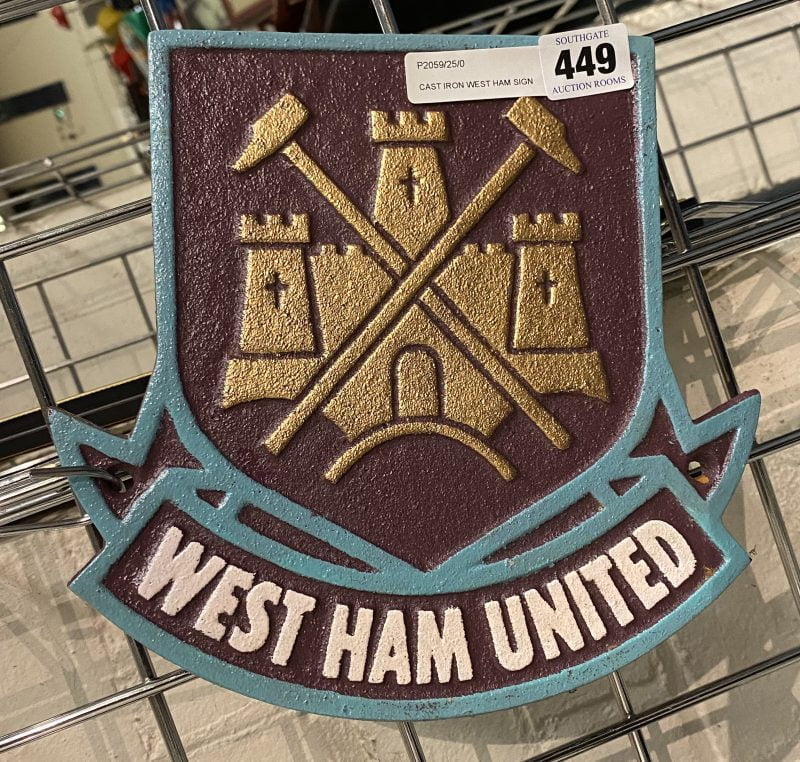 CAST IRON WEST HAM SIGN - Southgate Auction Rooms