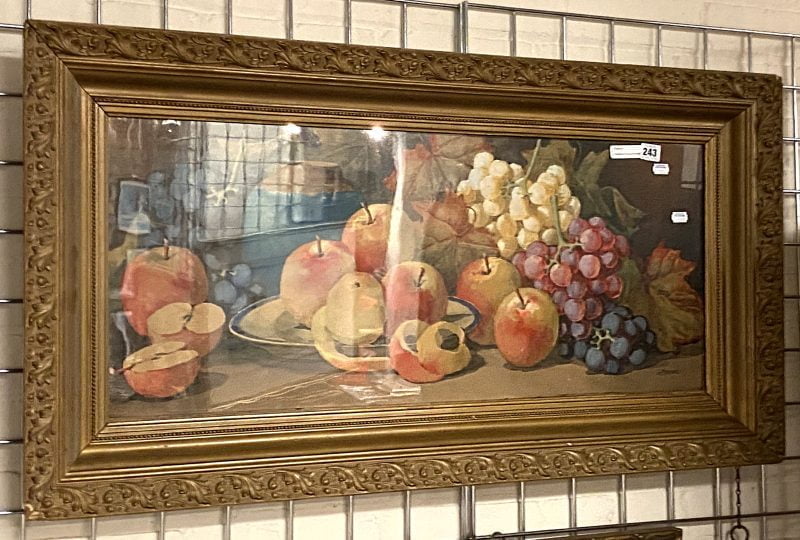 G BARBARO STILL LIFE FRAMED WATERCOLOUR 34CMS (H) X 80CMS (W) INNER ...