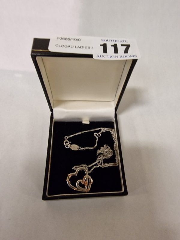 CLOGAU LADIES SILVER & GOLD HEART NECKLACE - Southgate Auction Rooms
