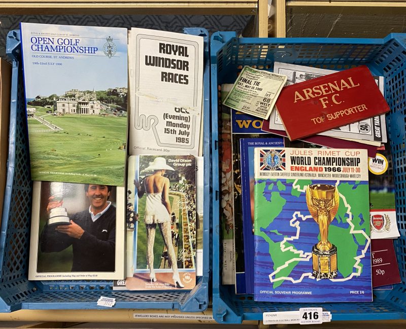 2 TRAYS OF FOOTBALL MEMORABILIA TO INC WORLD CUP 66 PROGRAMME & OTHER ...