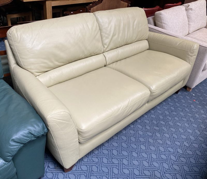 THREE SEATER CREAM LEATHER SOFA - Southgate Auction Rooms