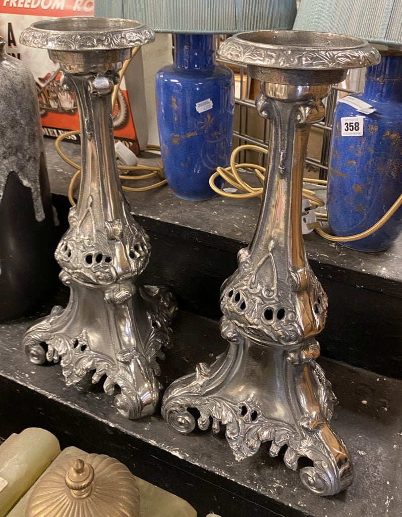 PAIR OF LARGE SILVER PLATED CANDLESTICKS - 45 CMS (H) - Southgate ...