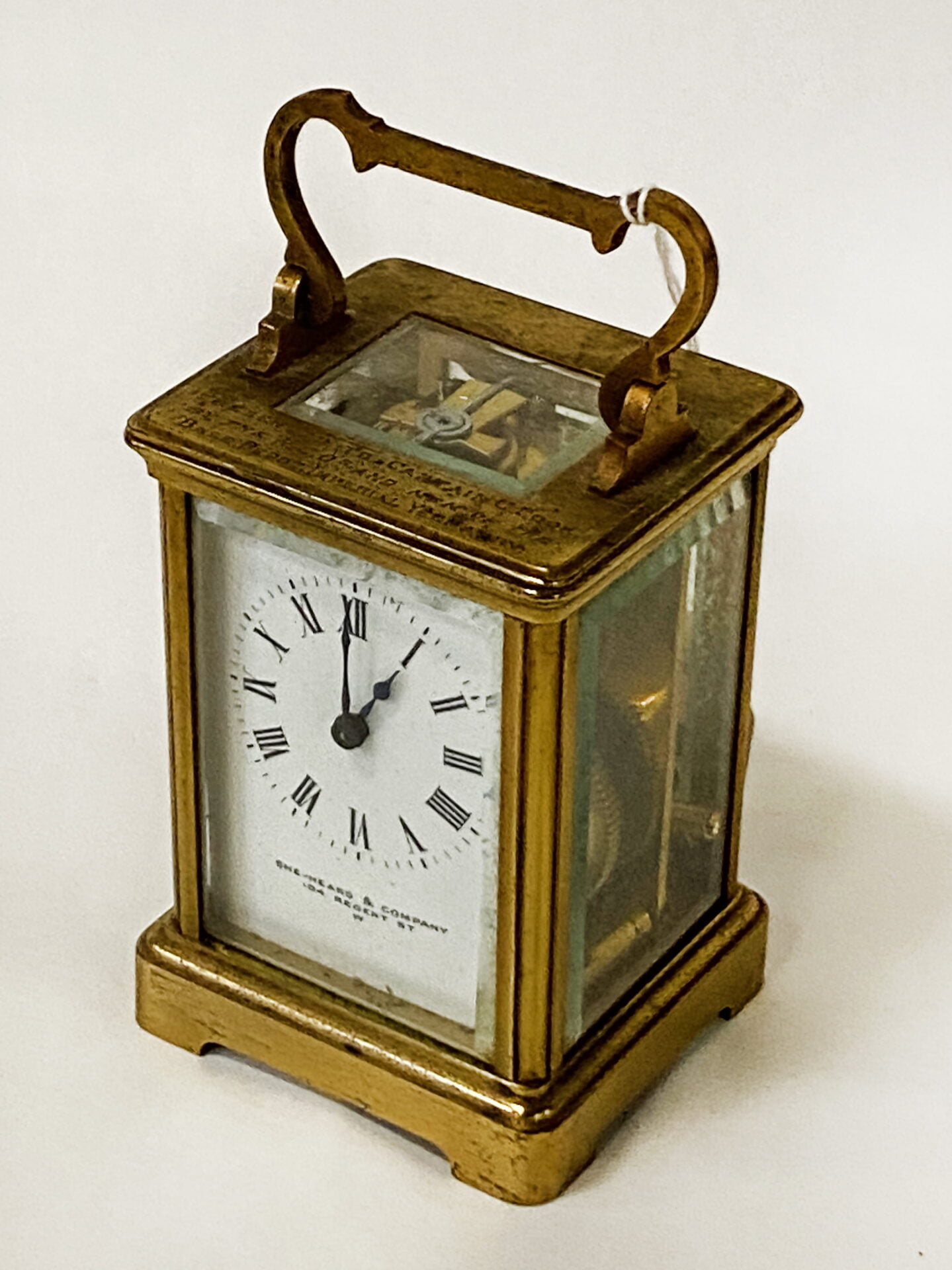 BRASS MANTLE CLOCK WITH KEY - 9.5 CMS (H) APPROX - Southgate Auction Rooms