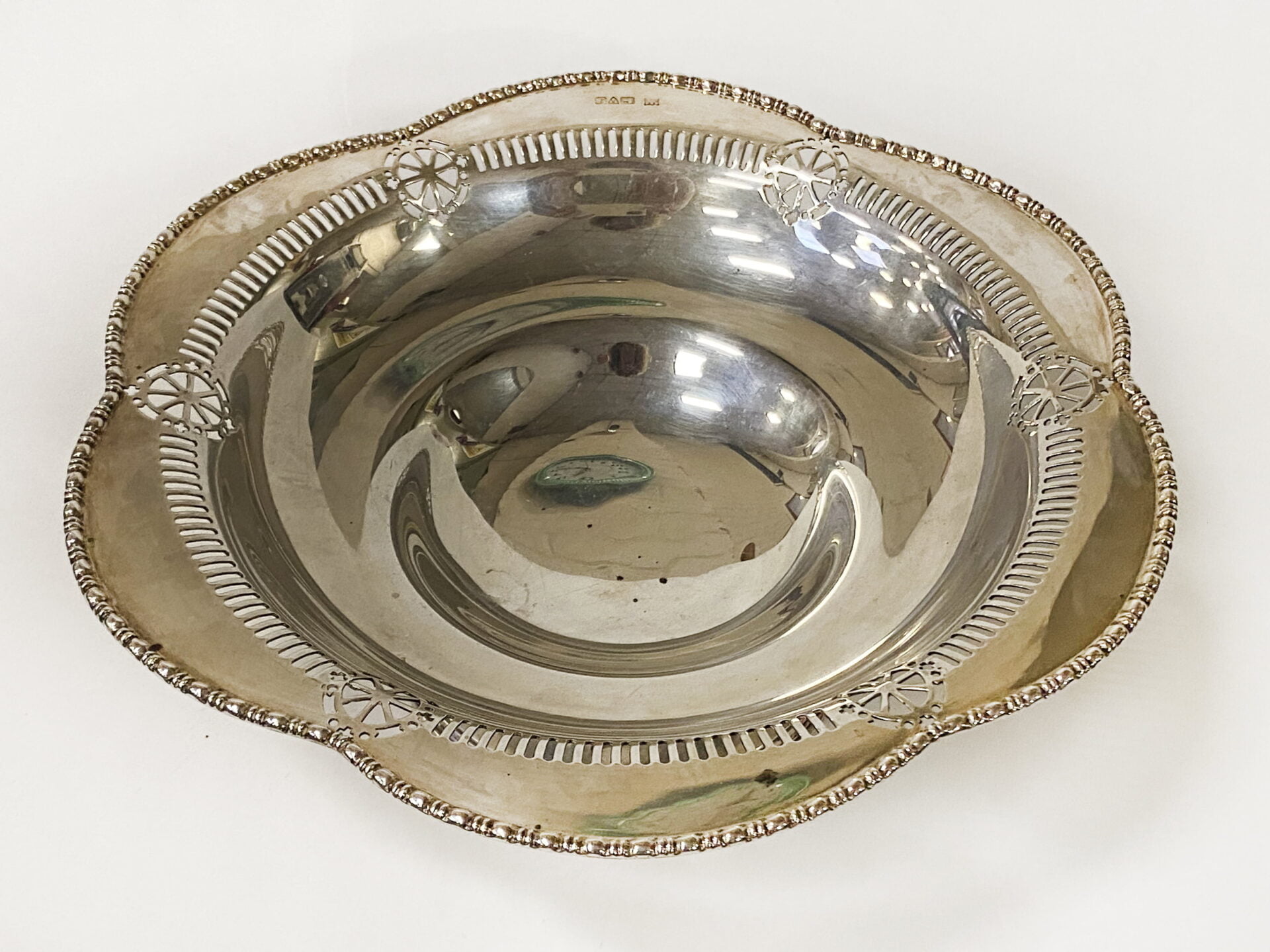 HM SILVER PIERCED & RAISED FRUIT BOWL -10'' DIAMETER - APPROX 20 OZ ...