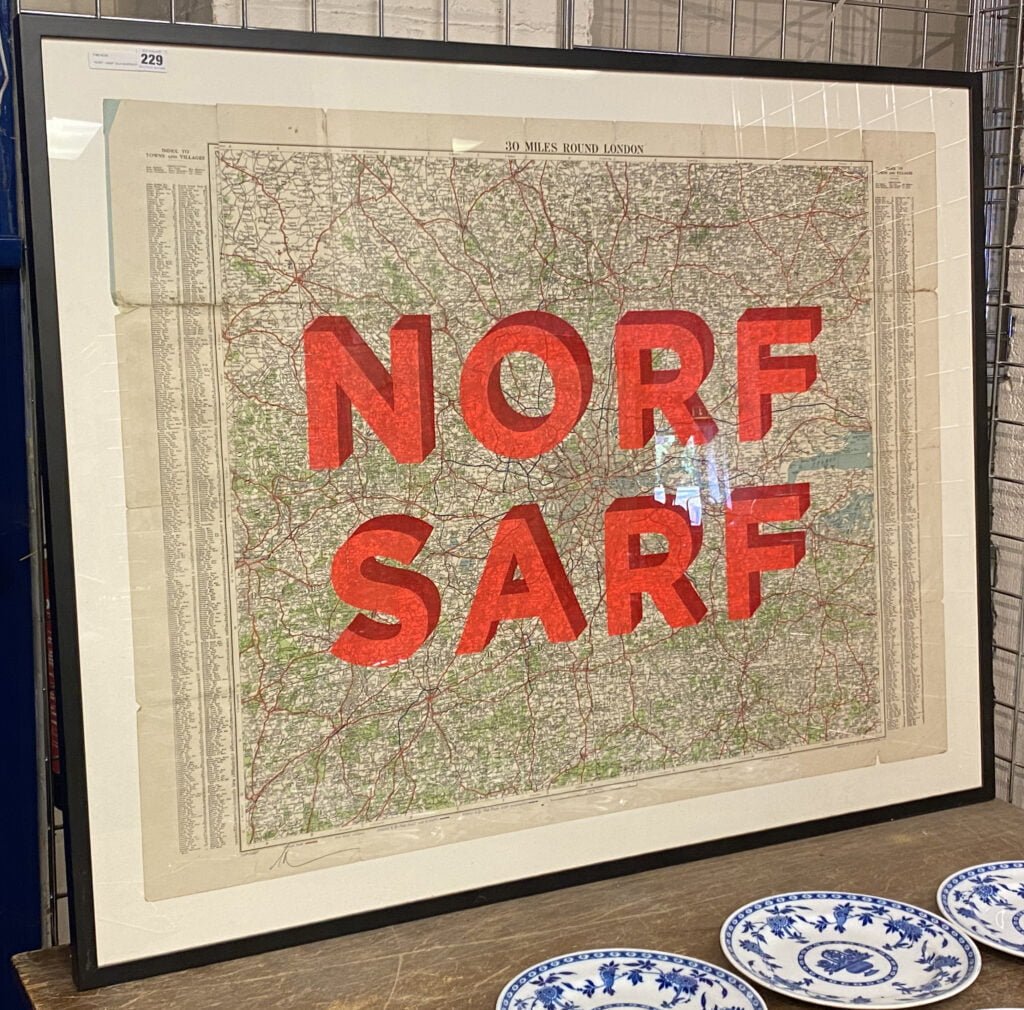 ''NORF - SARF'' SILK SCREEN PRINTED OVER VINTAGE 30 MILE RADIUS OF ...