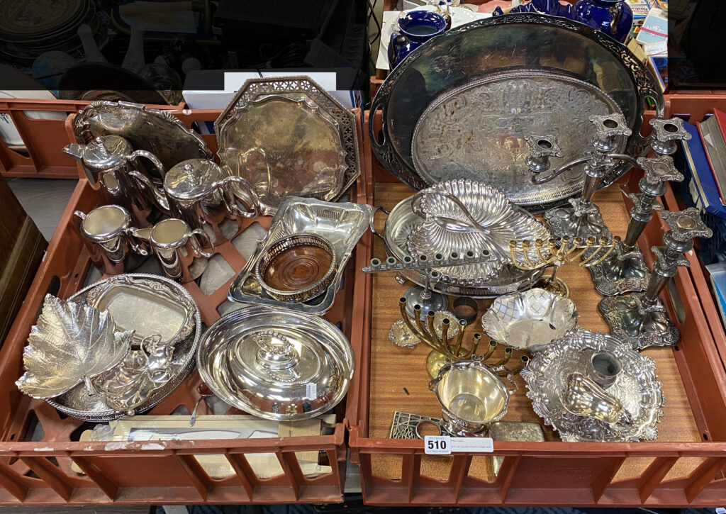 QTY OF SILVER PLATE ITEMS WITH H/M SILVER SUGAR BOWL - Southgate ...