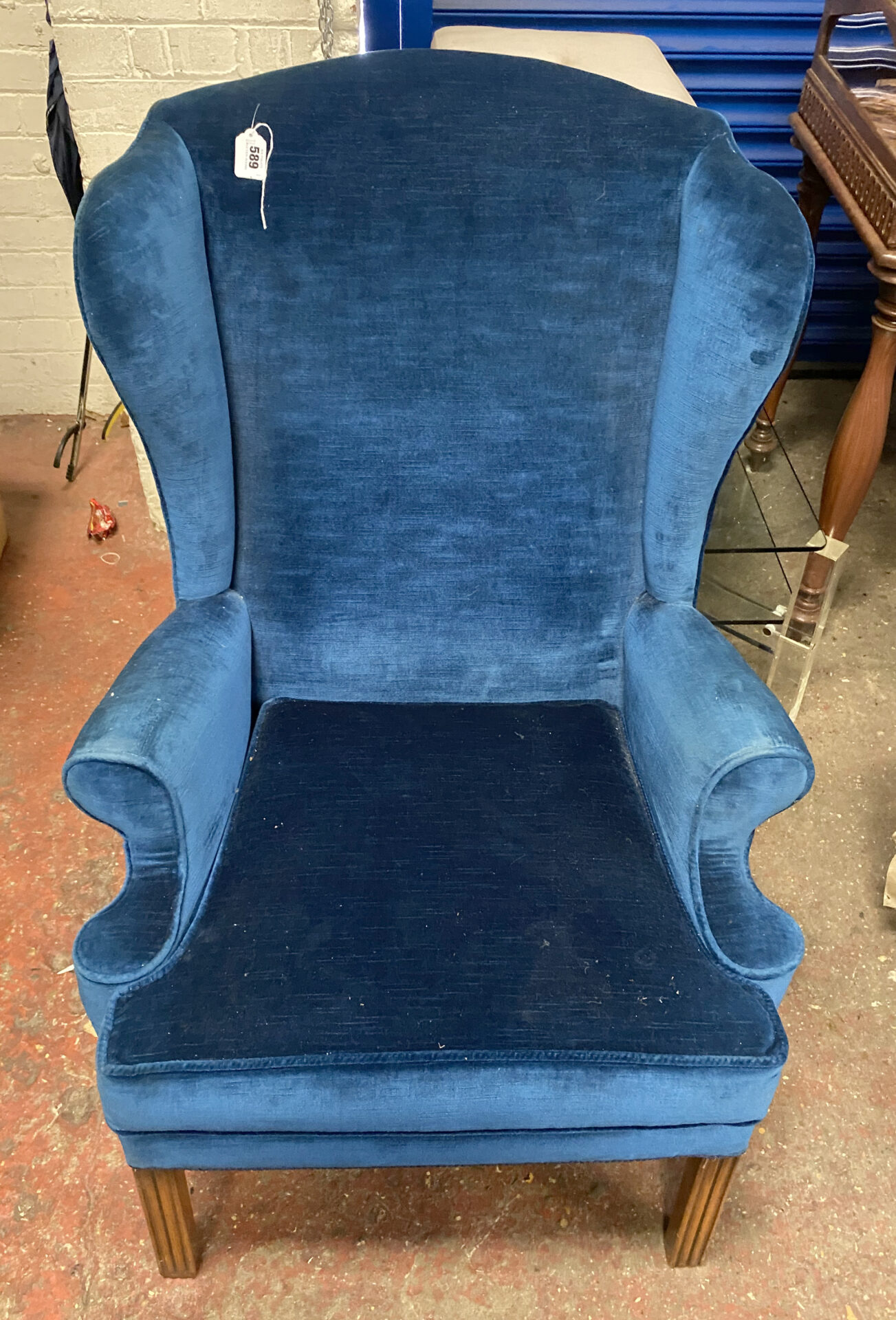 BLUE WING BACK CHAIR - Southgate Auction Rooms