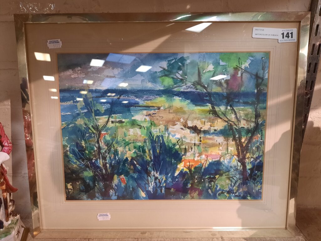 WATERCOLOIR OF A BEACH SCENE SIGNED BY JOE ROSE 1960 37 X 27 ...
