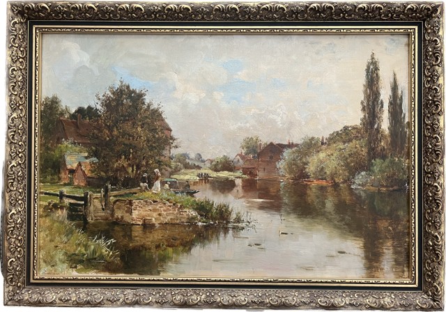 JOHN WHIPPLE (1873-1896) BRITISH. OIL ON CANVAS. “A RIVER VIEW WITH ...