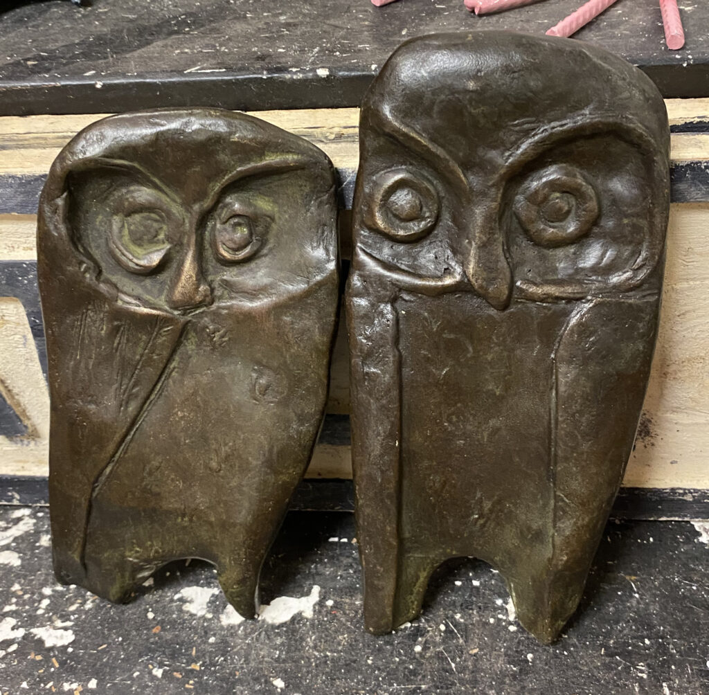 TWO BRONZE OWL PIN TRAYS - Southgate Auction Rooms