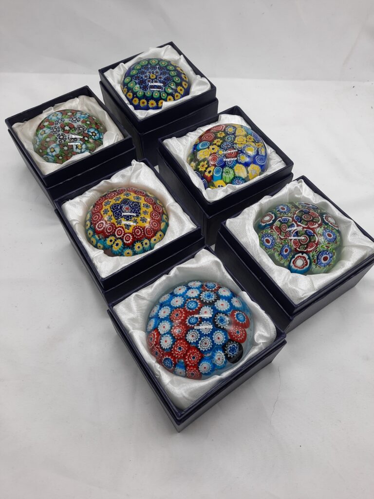SIX BOXED MILLEFIORI PAPERWEIGHTS - Southgate Auction Rooms