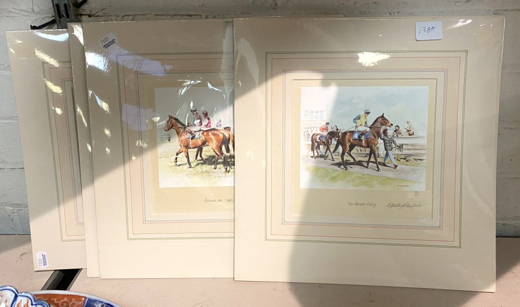 FOUR MANDY SHEPHERD SIGNED PRINTS - HORSE RACING - Southgate Auction Rooms