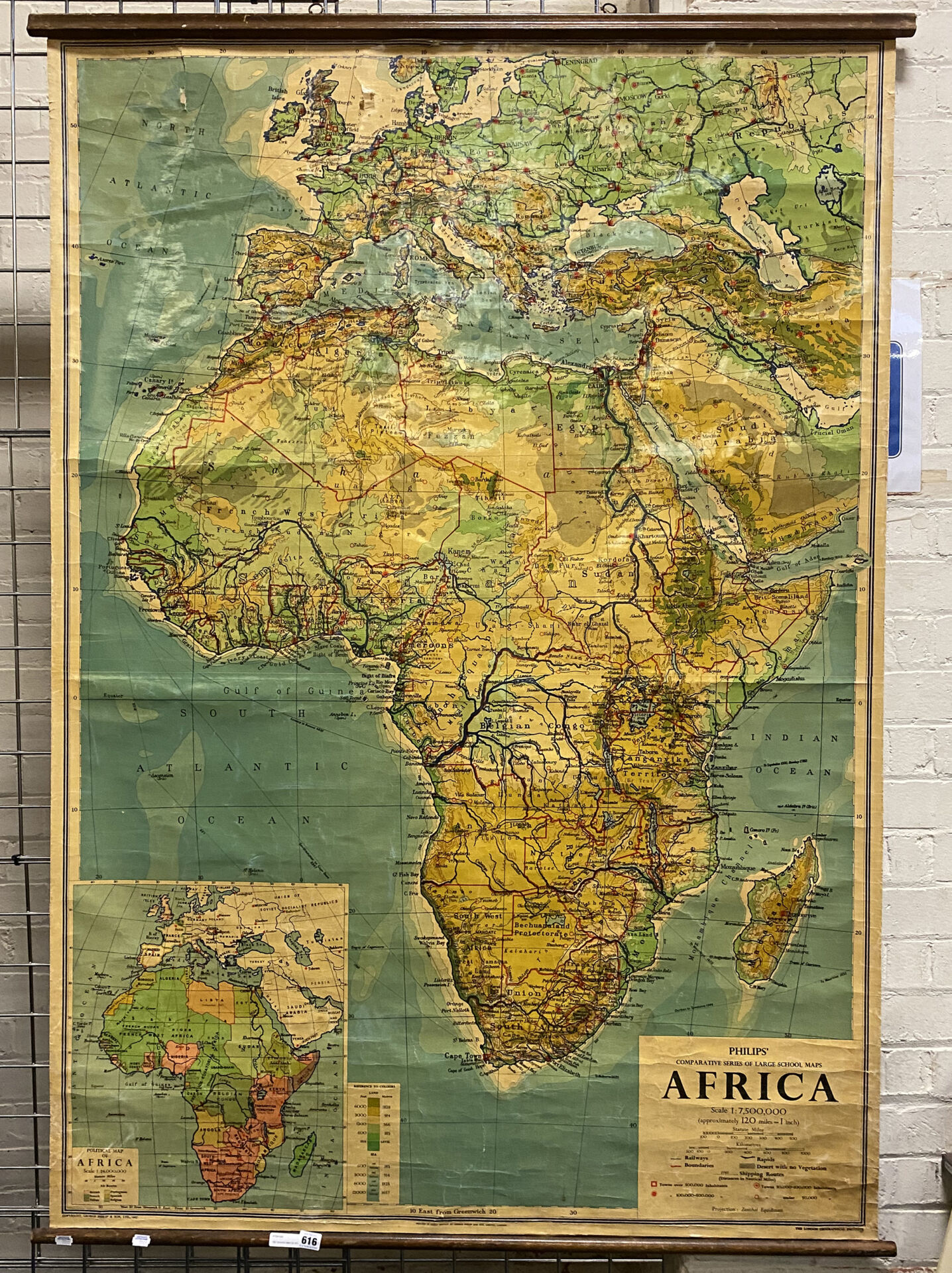 1957 SCHOOL MAP OF AFRICA & EUROPE - Southgate Auction Rooms
