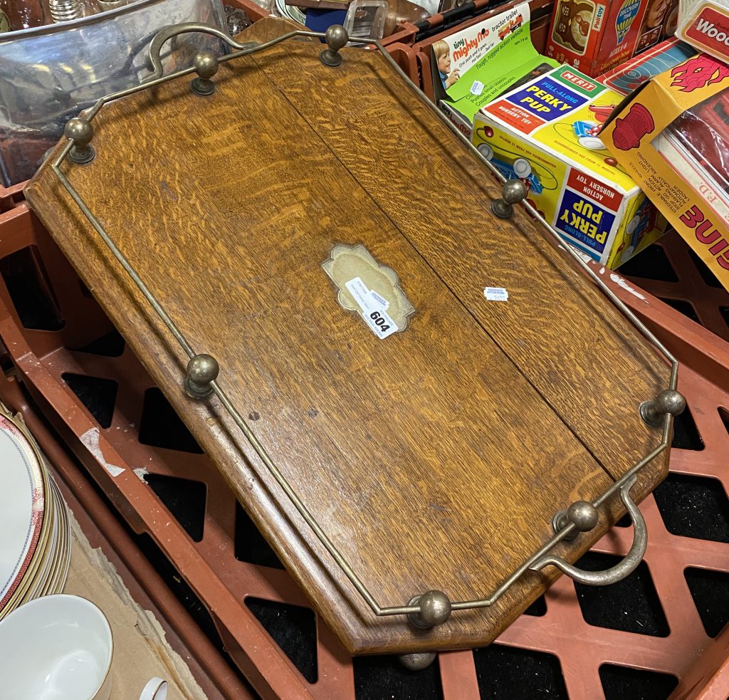 OAK CAPTAINS TRAY WITH GALLERY - Southgate Auction Rooms