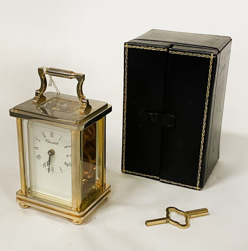 CHURCHILL CARRIAGE CLOCK IN CASE - 12 CMS (H) APPROX - Southgate ...