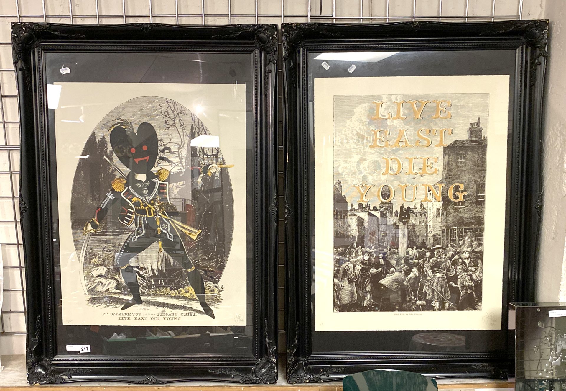 2 LARGE BLACK FRAMED PURE EVIL PRINTS ''LIVE EAST DIE YOUNG ...