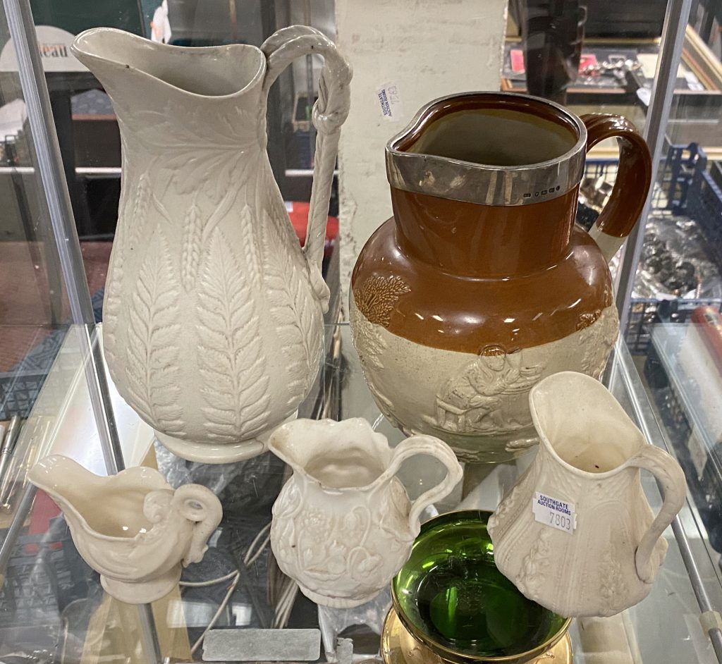 HM SILVER JUG (A/F) WITH A COLLECTION OF CERAMIC JUGS - Southgate ...