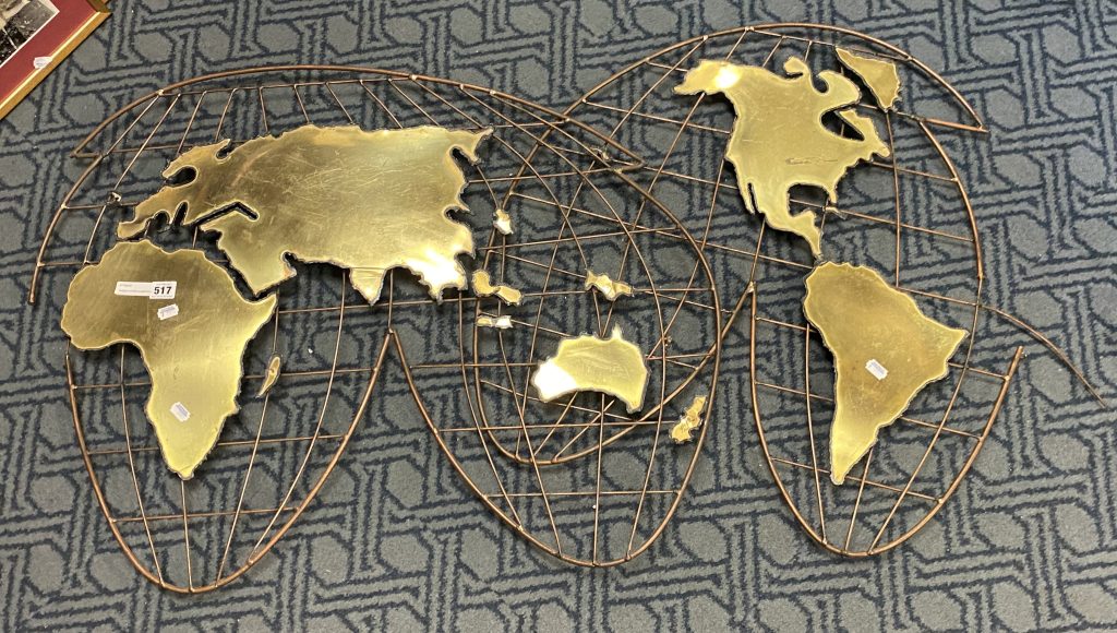 SIGNED COPPER & BRASS WORLD MAP WALL HANGING SCULPTURE DATED - 1981 ...