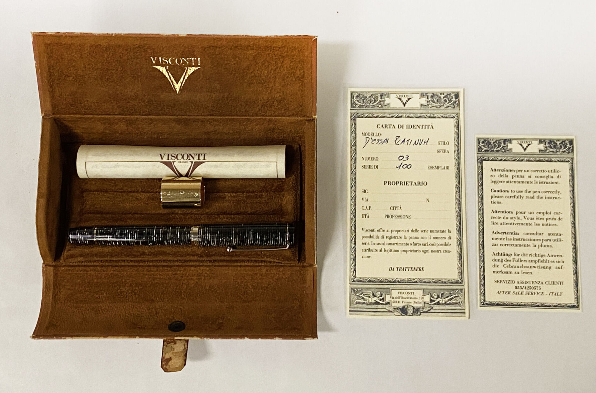 VISCONTI D'TSSAI PLATINUM STACKED CELLULOID LTD EDITION FOUNTAIN PEN ...