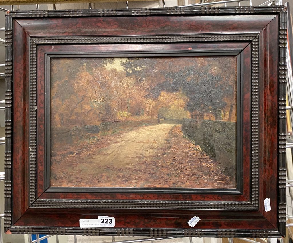ALFRED OLIVER OIL ON BOARD ''FOREST DEPICTING'' FRAMED- 24CMS (H) X 34 ...
