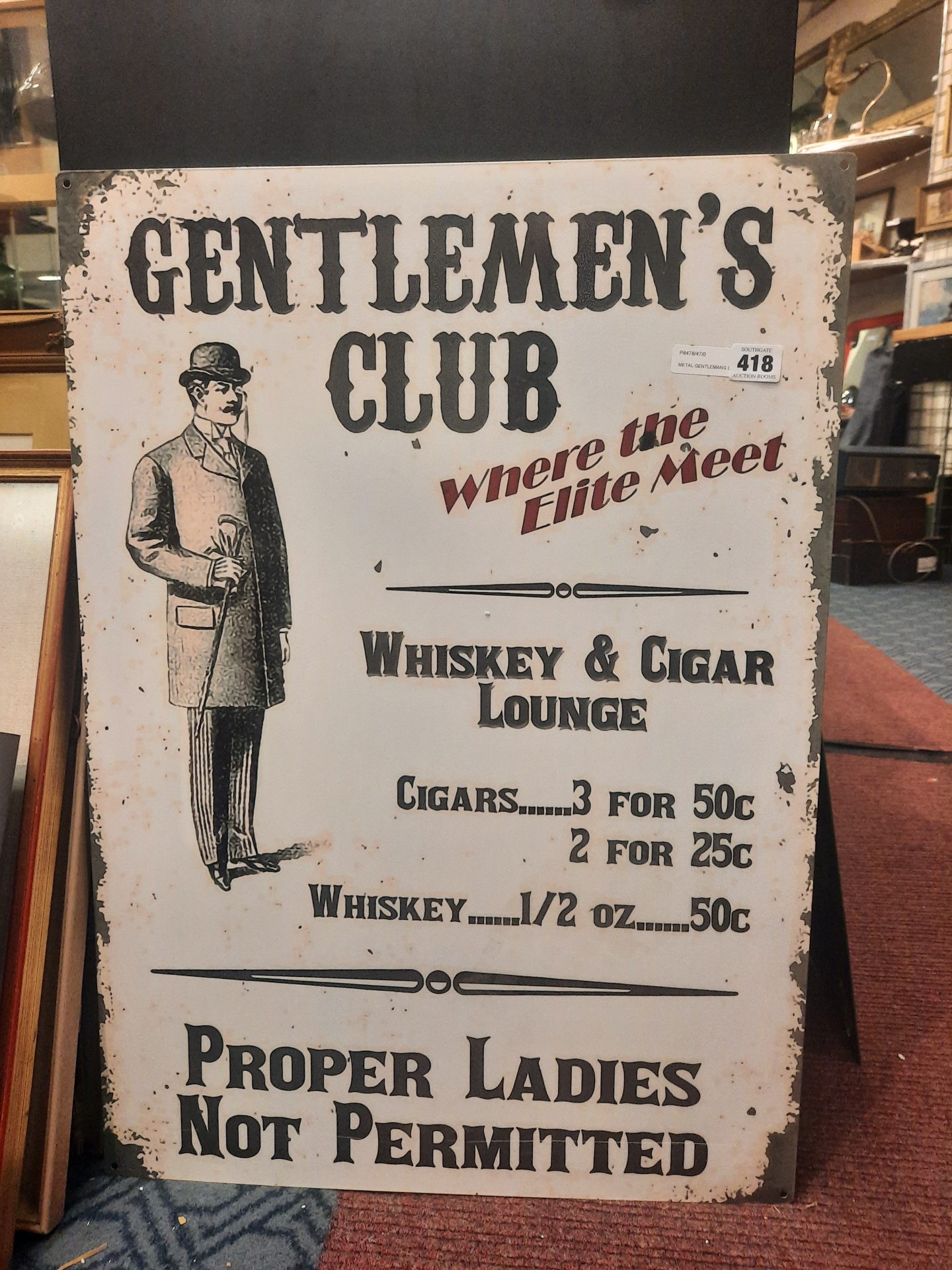 METAL GENTLEMANS CLUB SIGN - Southgate Auction Rooms