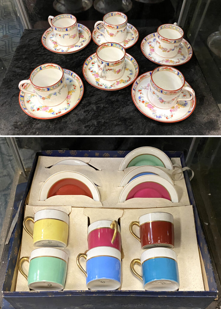 EARLY MINTON COFFEE SET WITH ANOTHER MULTI COLOUR COFFEE SET ...