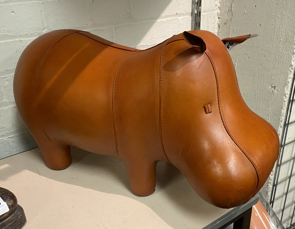 TAN LEATHER HIPPO STOOL - Southgate Auction Rooms