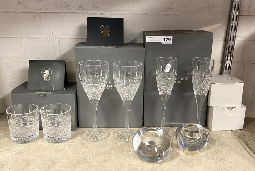 QTY OF BOXED WATERFORD CRYSTAL GLASSWARE WITH 2 BOXED KENNETH TURNER ...