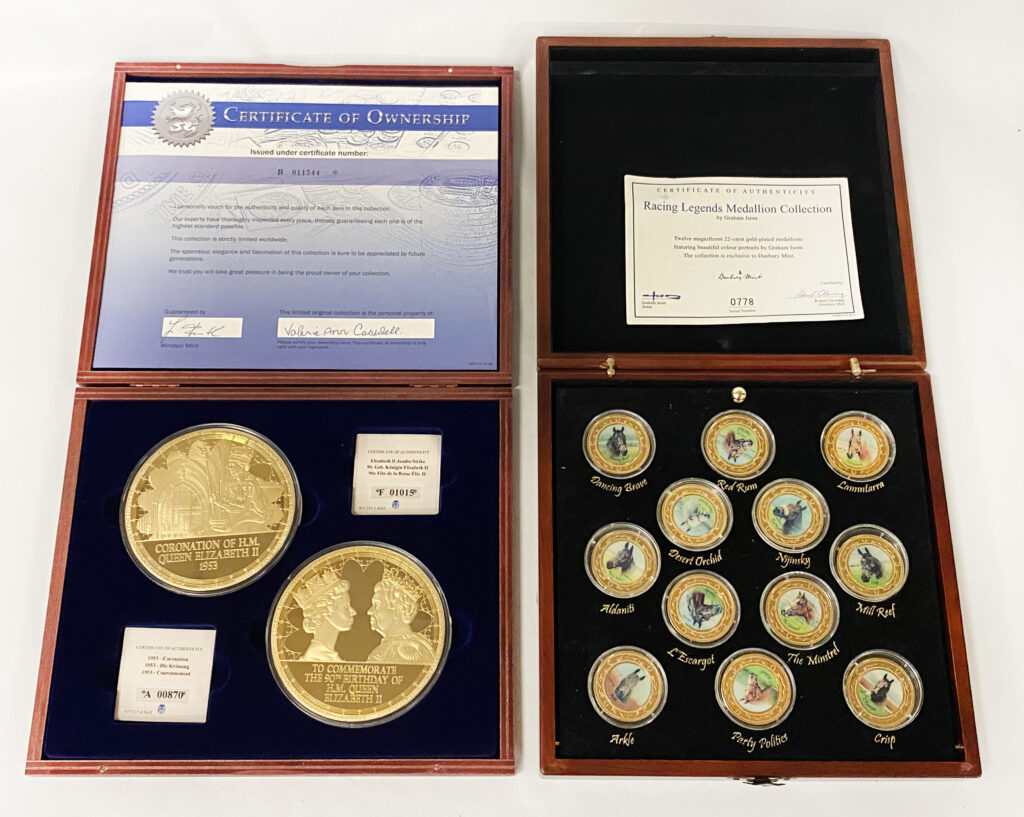 RACING LEGENDS MEDALLION COLLECTION WITH GOLD PLATED SET OF TWO QUEEN ...