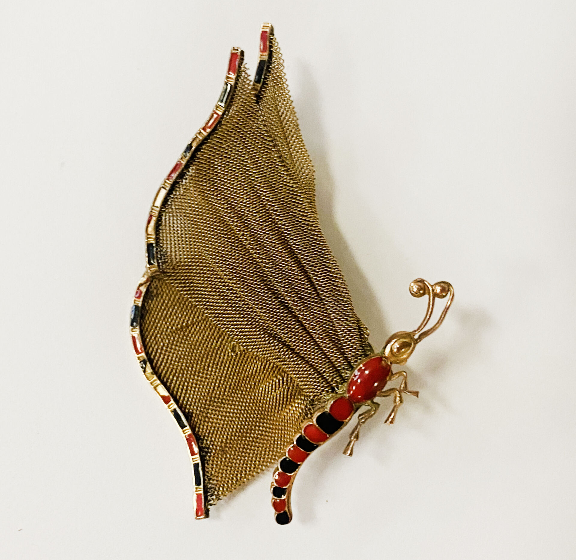 SILVER GILT & ENAMEL BUTTERFLY BROOCH BY ANDREAS DAUB WITH RED & BLACK ...