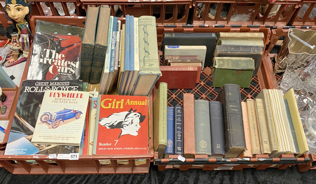 TWO TRAYS OF BOOKS INCL. GIRLS ANNUALS, SCHOOL FRIEND ANNUALS 58, MY ...