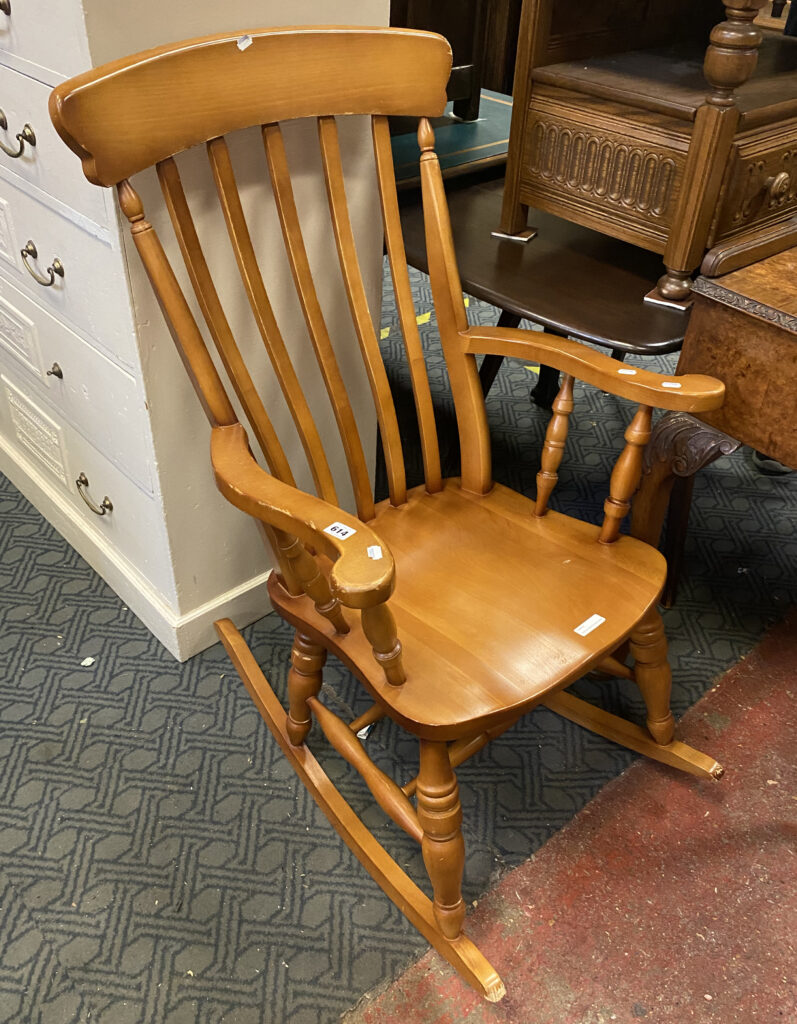 PINE SLAT BACK ROCKING CHAIR - Southgate Auction Rooms