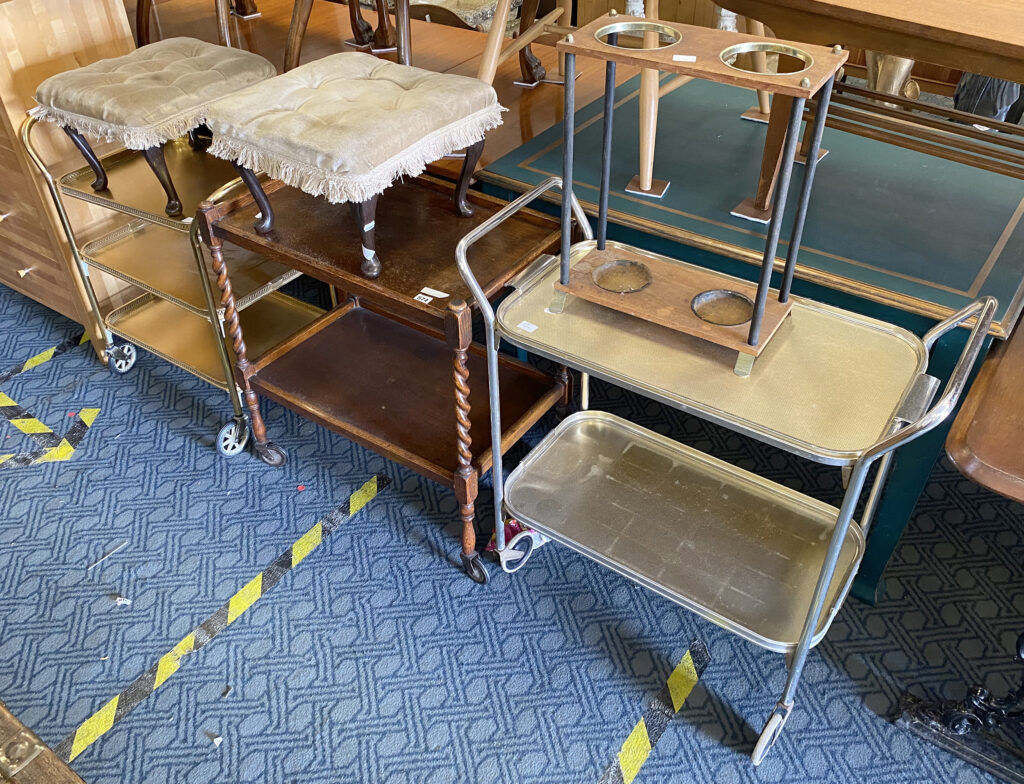 COLLECTION OF TROLLEYS, 3 STOOLS & 1 OTHER - Southgate Auction Rooms