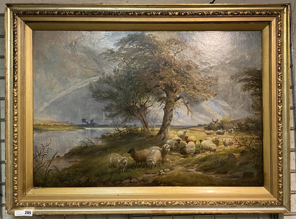 THOMAS GEORGE COOPER (1836-1901) OIL ON CANVAS ''SHEEP IN LANDSCAPE ...