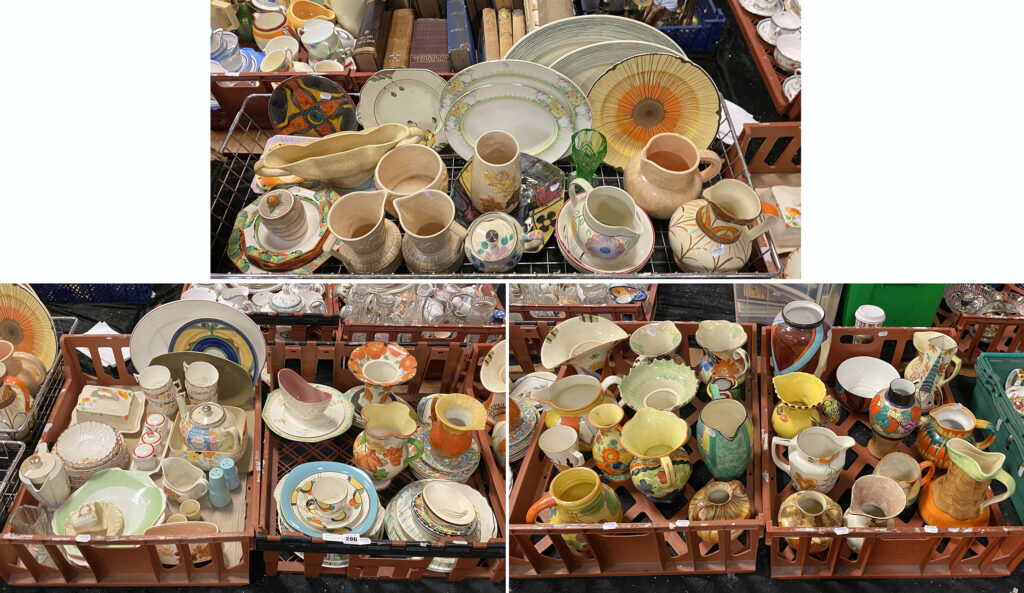 FIVE TRAYS OF VARIOUS PORCELAIN INCL. WADE HEATH, CARLTONWARE, BRIAN ...