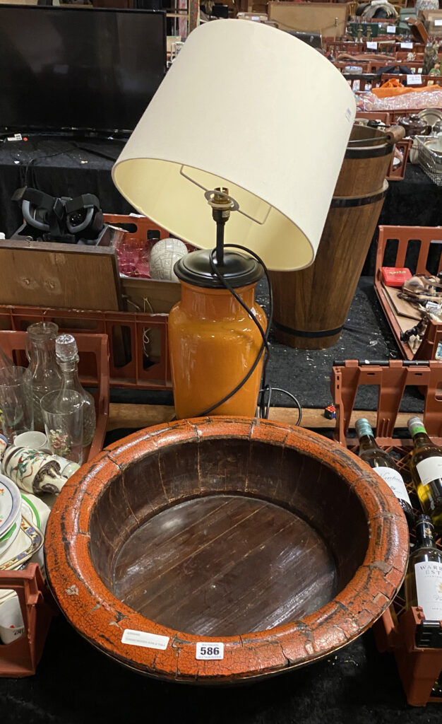 TURKISH WOODEN BOWL & TABLE LAMP - Southgate Auction Rooms