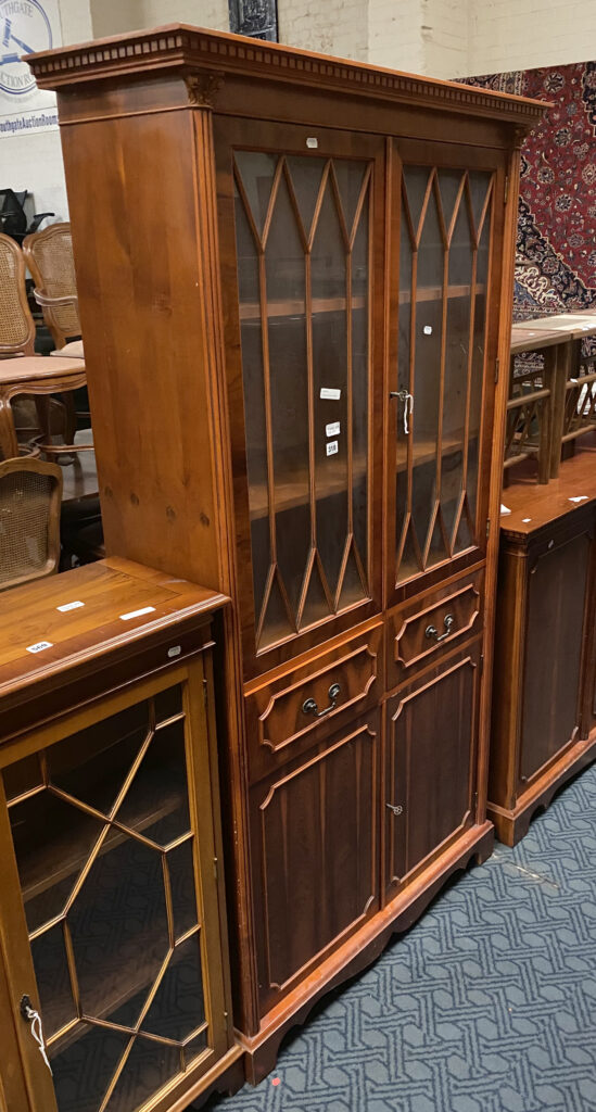 LARGE YEW DISPLAY CABINET - Southgate Auction Rooms