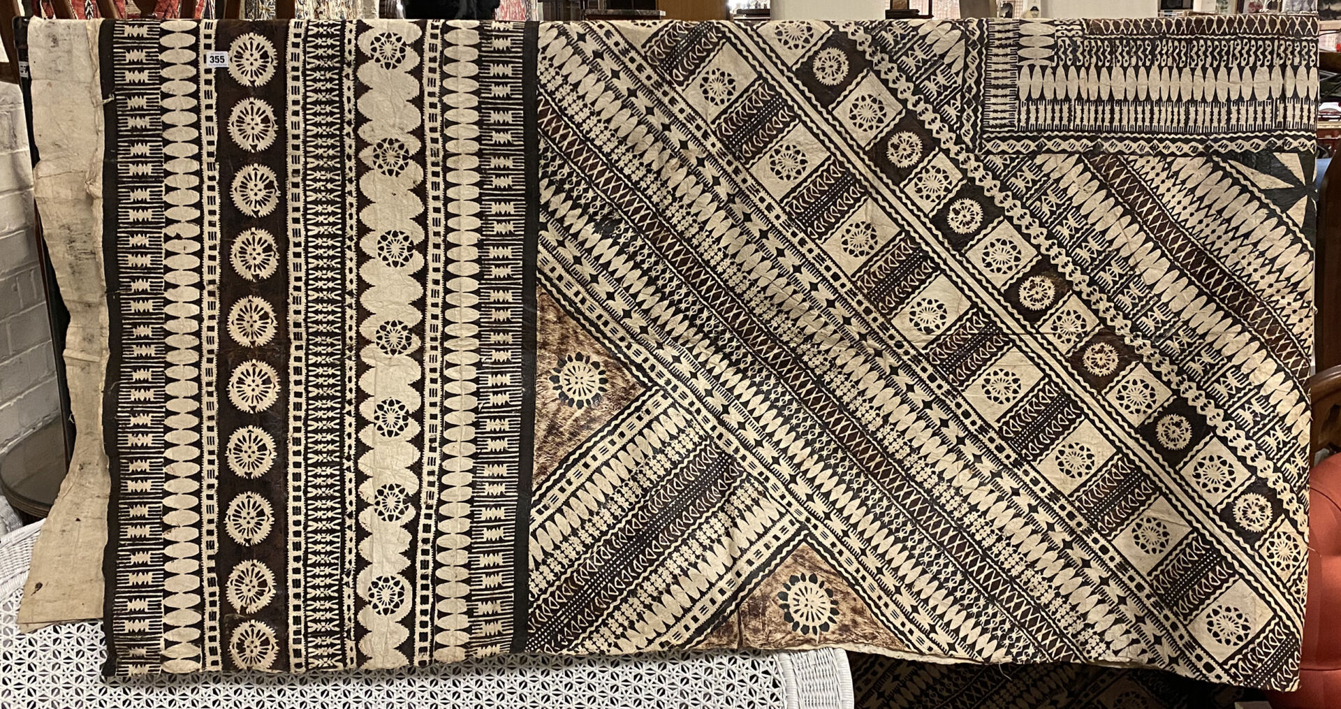 FIJAN/POLYNESIAN BLOCK PRINTED TAPA CLOTH, LARGE BARKCLOTH 350CMS X ...