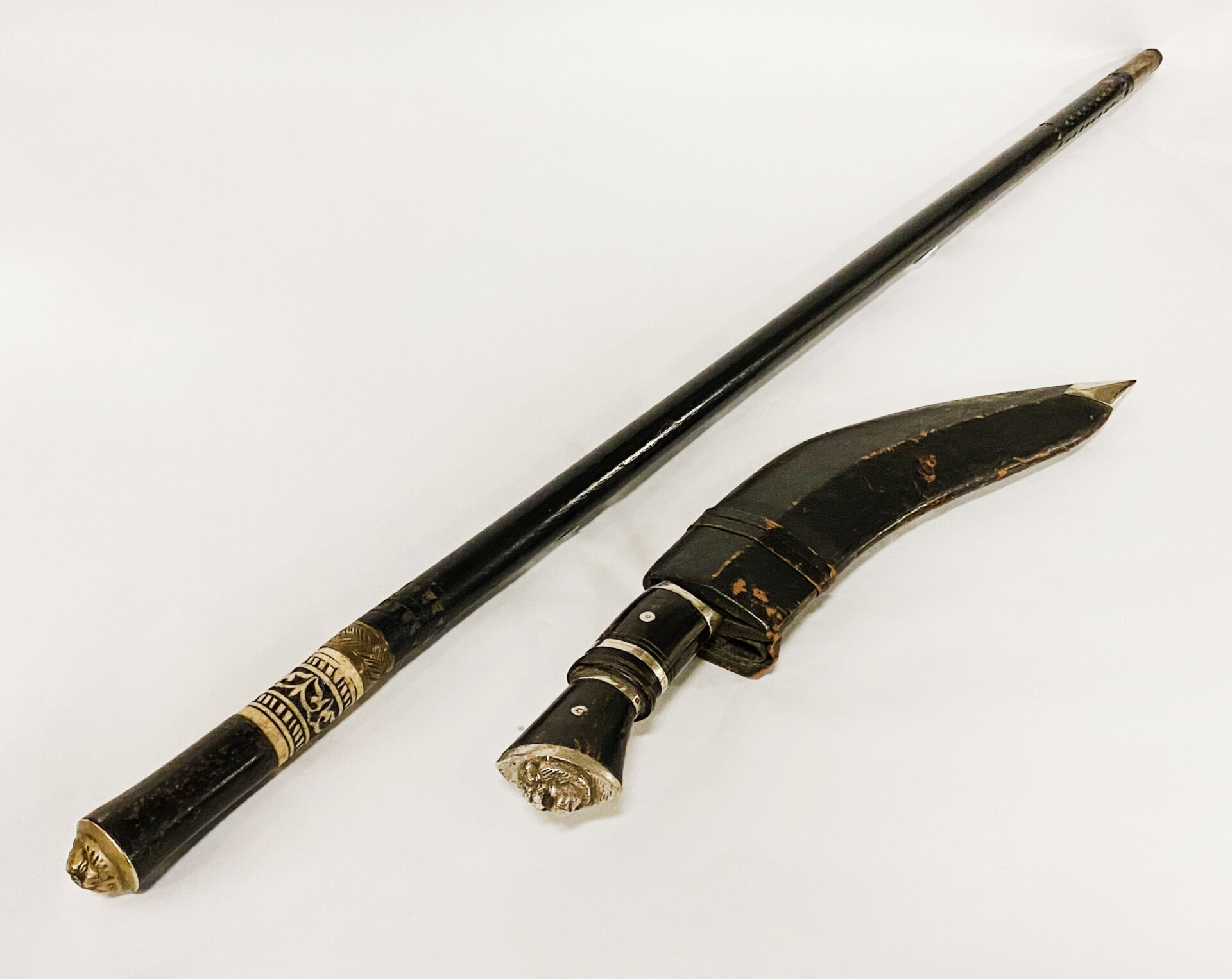 EARLY CARVED ETHNIC INDIAN SWORD STICKS & KUKRI KNIFE - Southgate ...