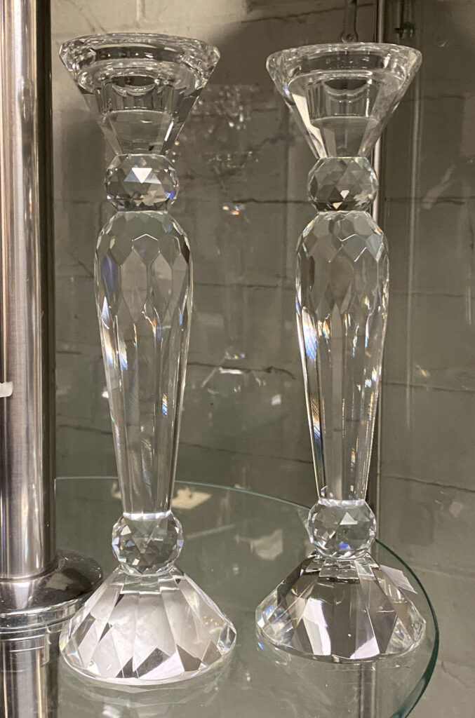 PAIR OF CUT GLASS CRYSTAL CANDLESTICKS - 25 CMS (H) APPROX - Southgate ...